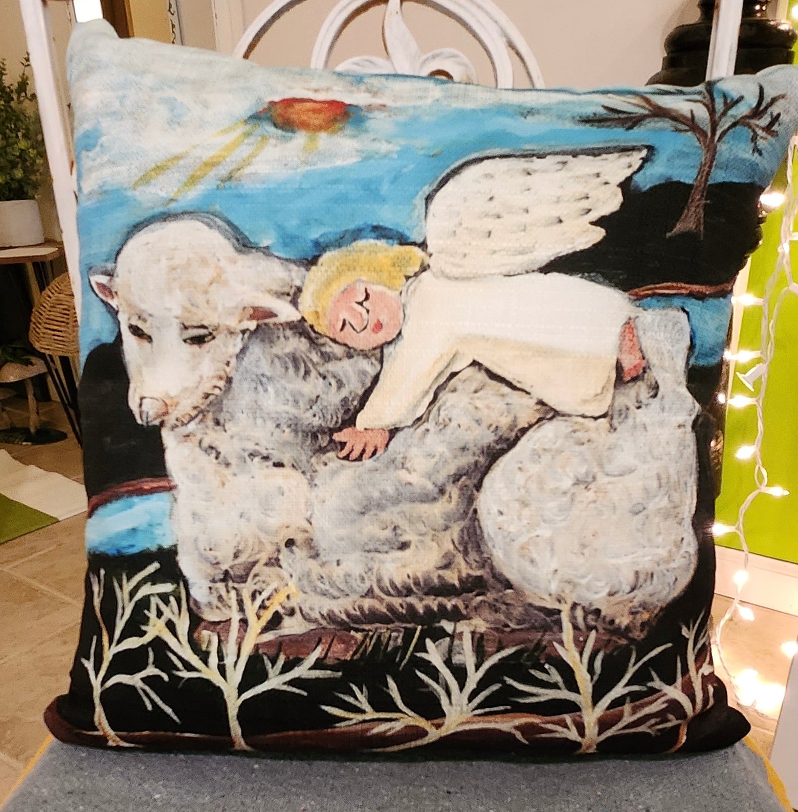NANCY THOMAS PILLOWS - Angel on Lamb – Nancy Thomas Gallery